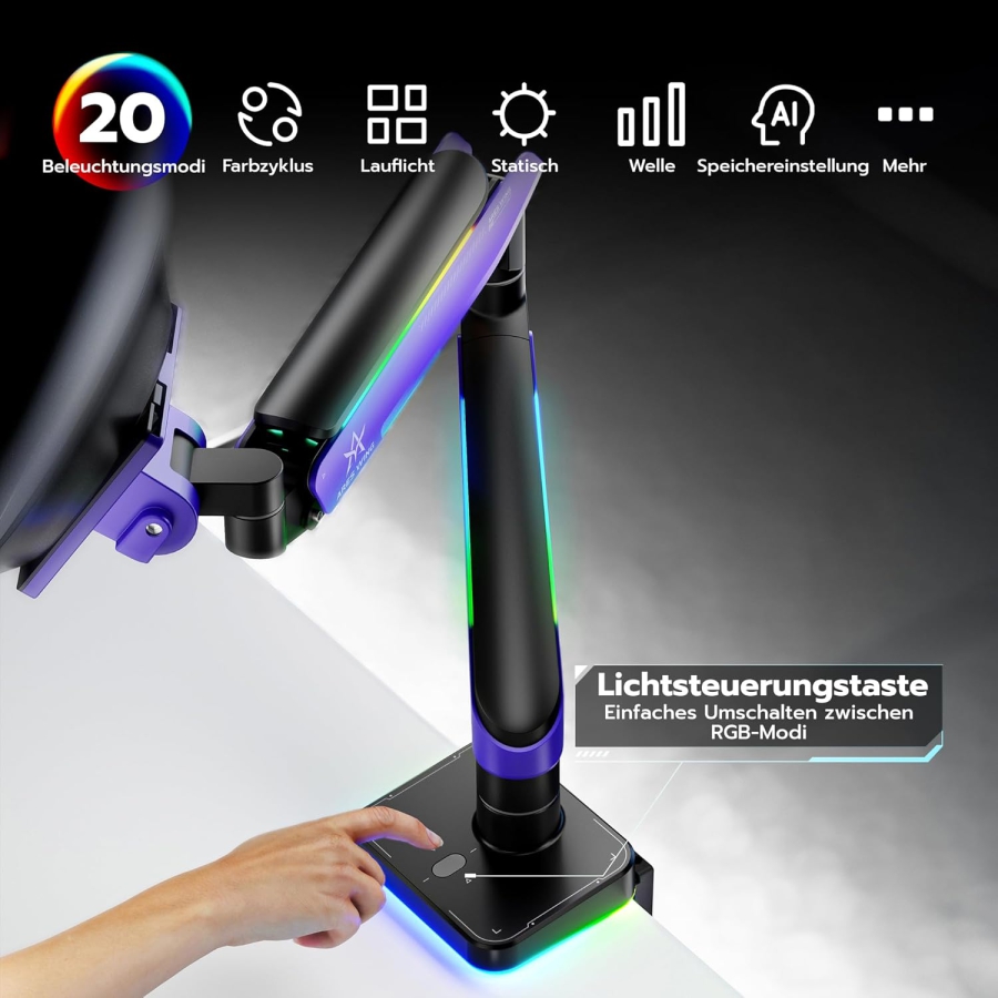 ARES WING RGB Gaming Monitor Mount Purple 17-49 Inch